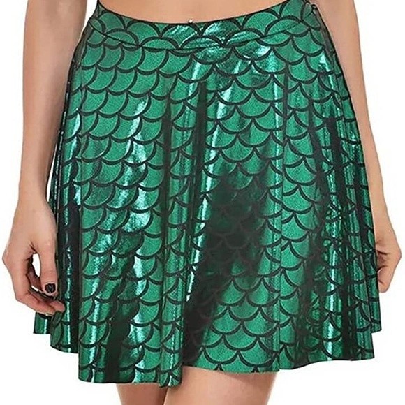 Skirts | Hde Womens Shiny Mermaid Fish Scale Mini Flared Pleated Skirt ...